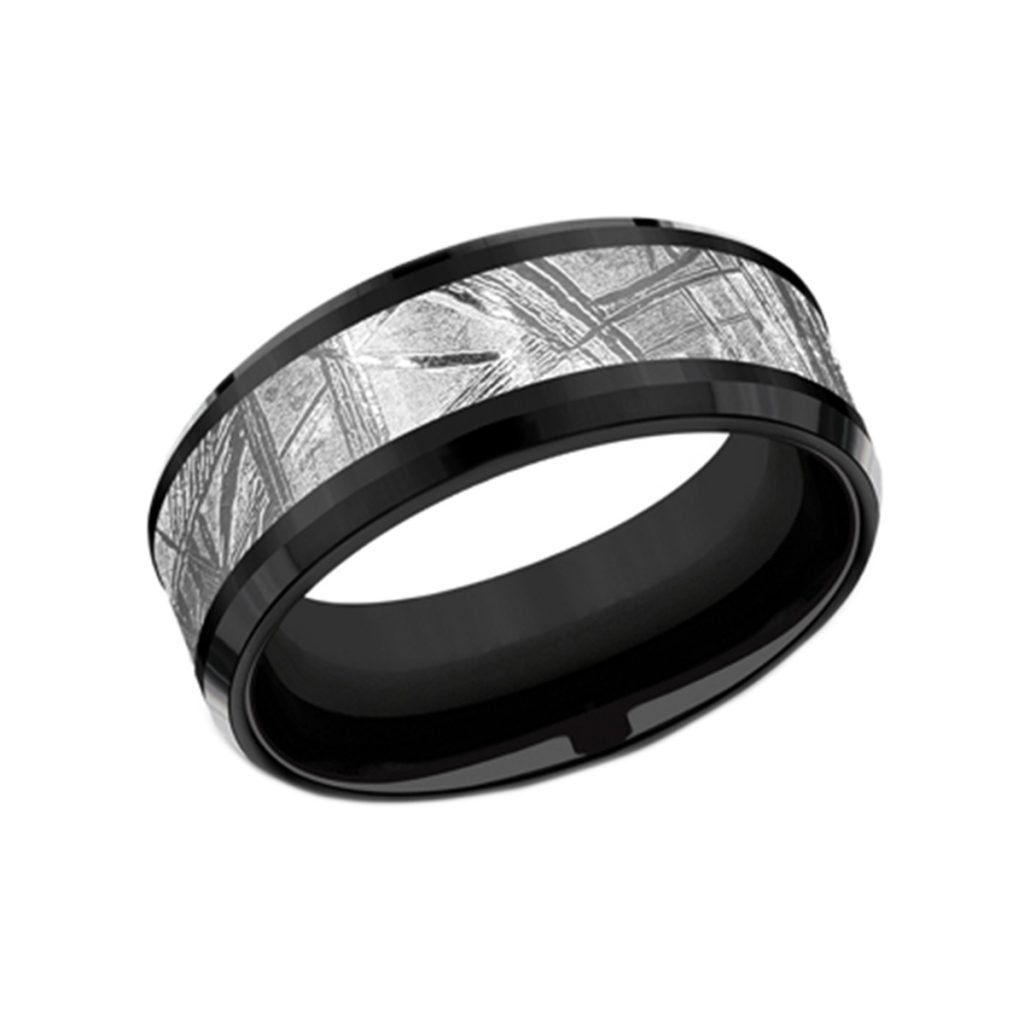 Titanium Meteorite Center 8mm Band - Josephs Jewelers