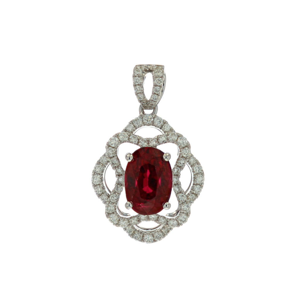 14K White Gold Oval Ruby and Diamond Pendant - Josephs Jewelers