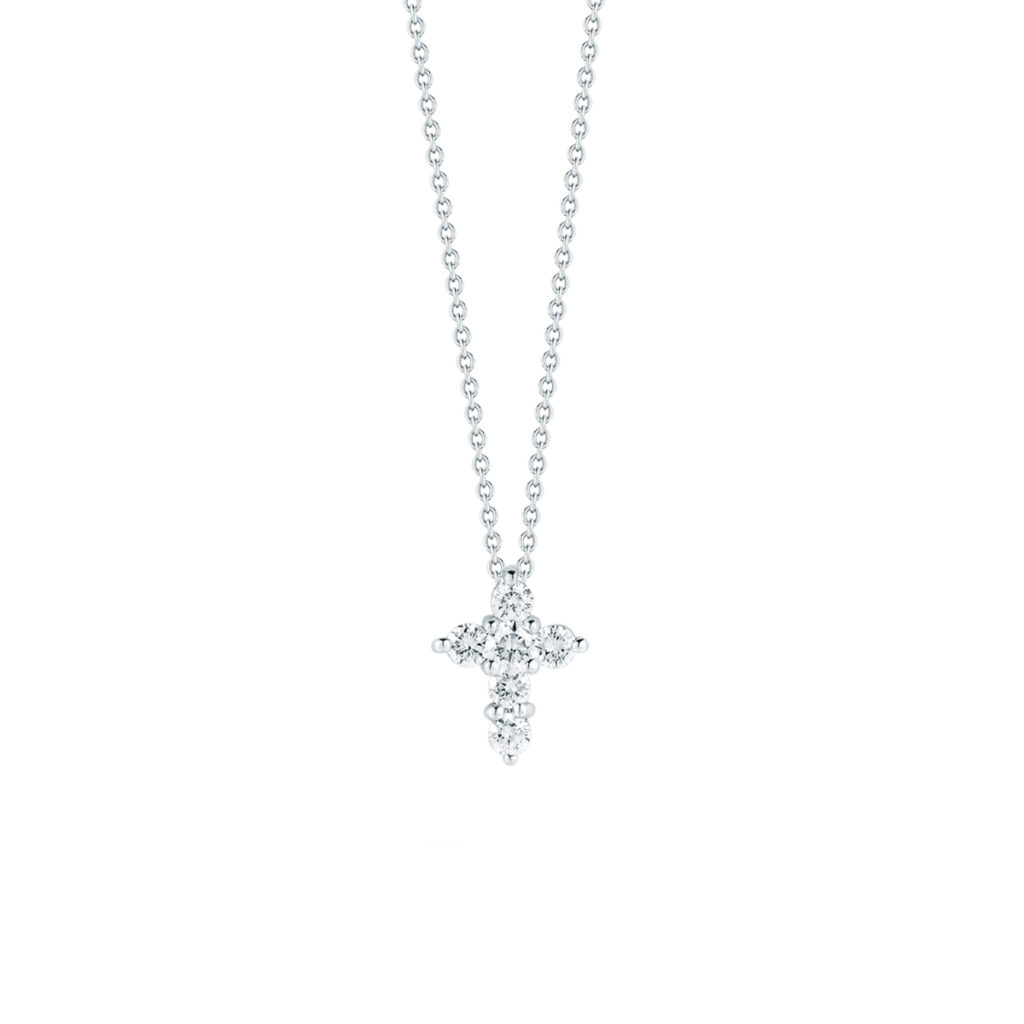 18K White Gold Mini Diamond Cross Pendant with Chain - Josephs Jewelers